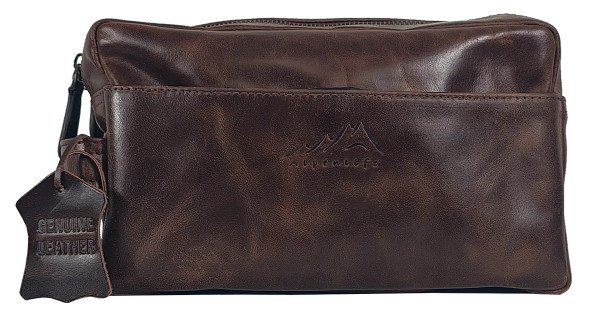 Alpenlife Kulturtasche aus Echtleder – Zweifarbig Dunkelbraun